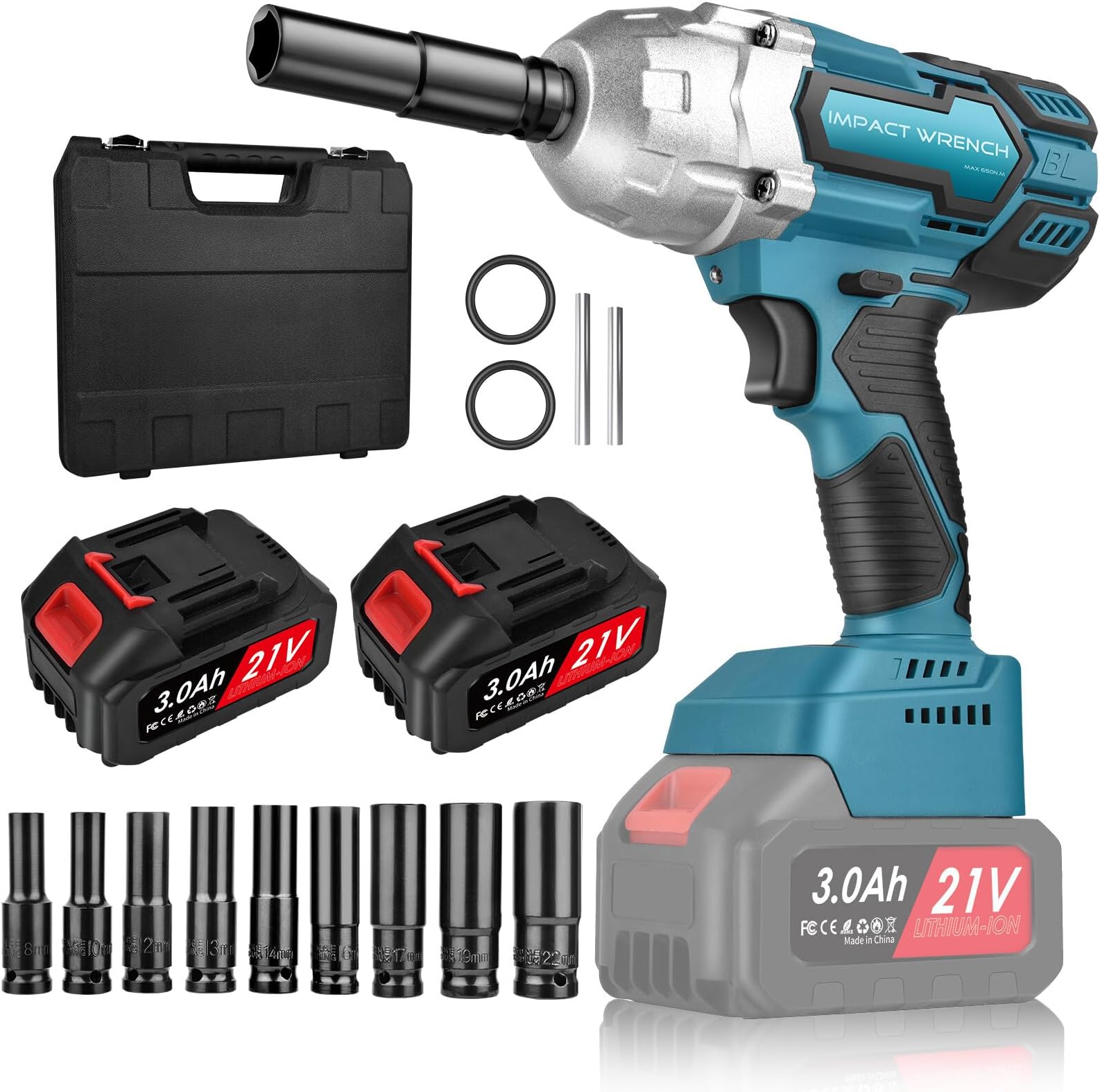 NUZEKY Cordless Electric Impact Wrench 1/2 inch: Max Torque 442 Ft-lbs ...