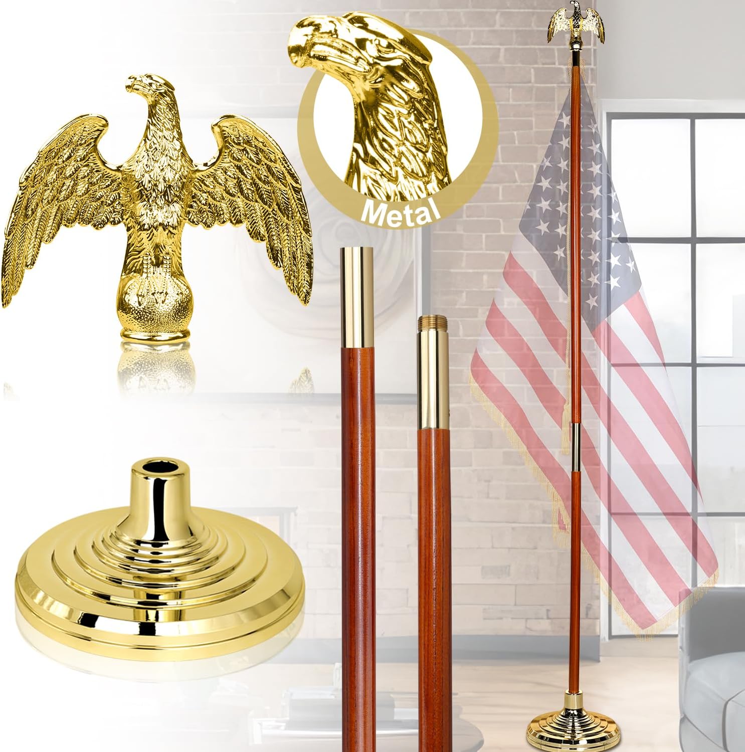 Amazon.com : XIFAN Deluxe 7 FT Indoor Flag Pole Set - Solid Oak Wooden ...