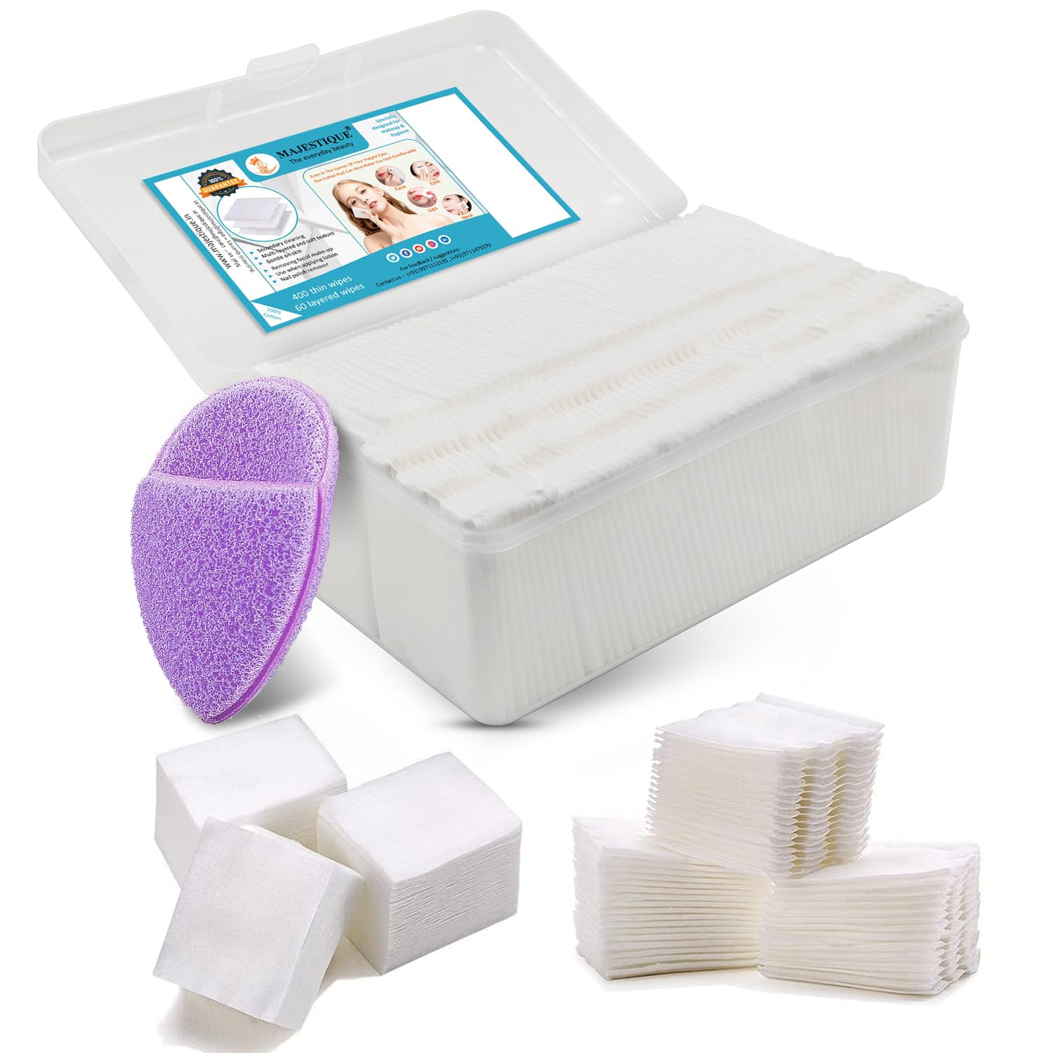 Majestique Cotton Face Pads & Finger Reusable Sponge - Makeup Removing ...
