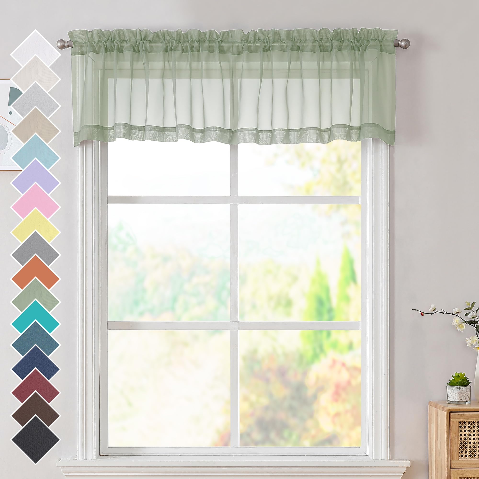 Amazon.com: OVZME 2 Panels Sage Green Sheer Valance - Short Fresh Sheer ...