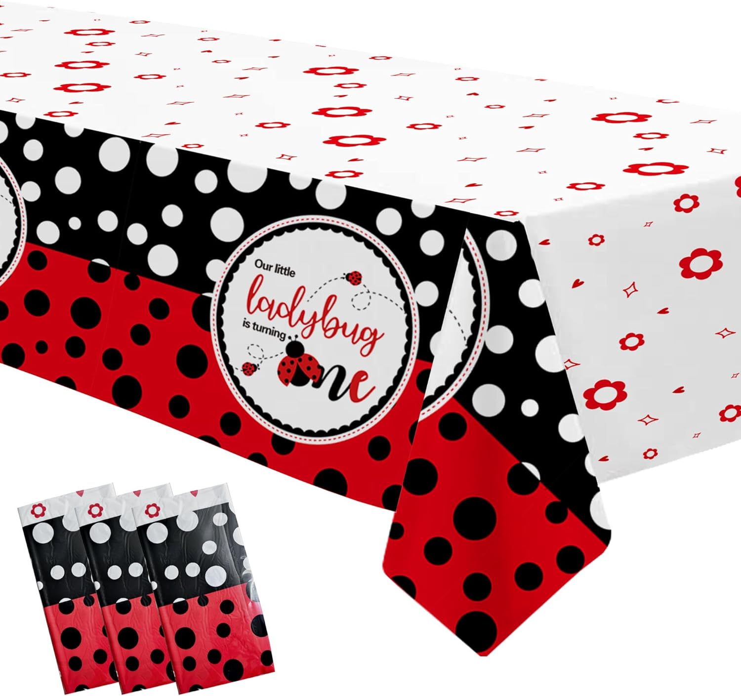 Amazon.com: Xenorik Ladybug First Birthday Party Tablecloth Decorations ...