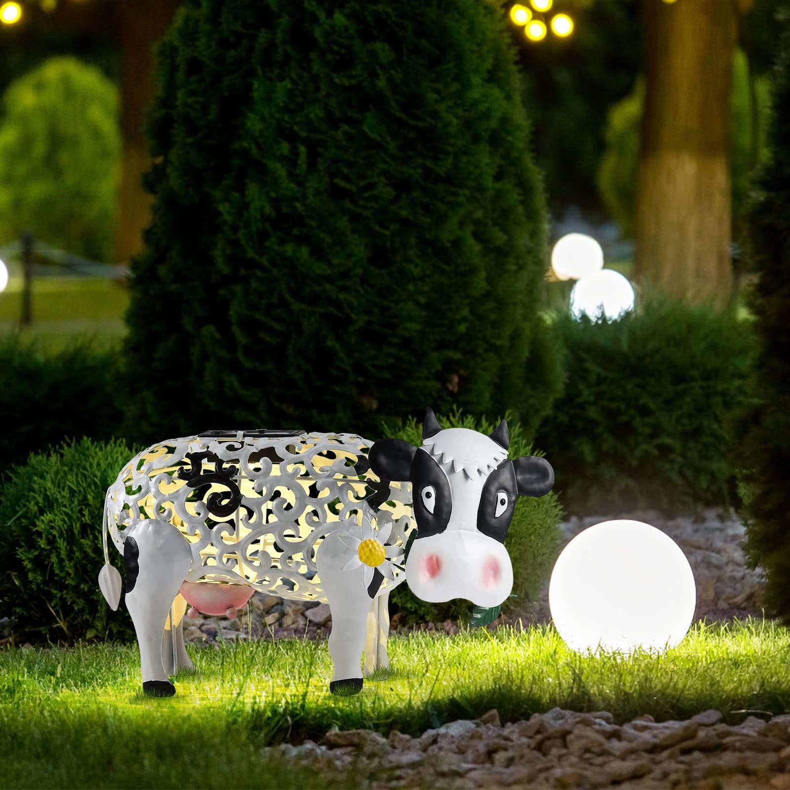 Amazon.com: YQYAZL Metal Cow Garden Statue with LED Light, Outdoor ...