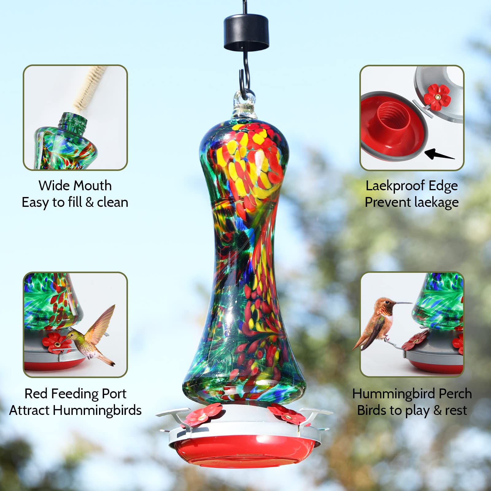 Snapklik.com : Birdkiss Glass Hummingbird Feeder For Outdoors, Leak ...
