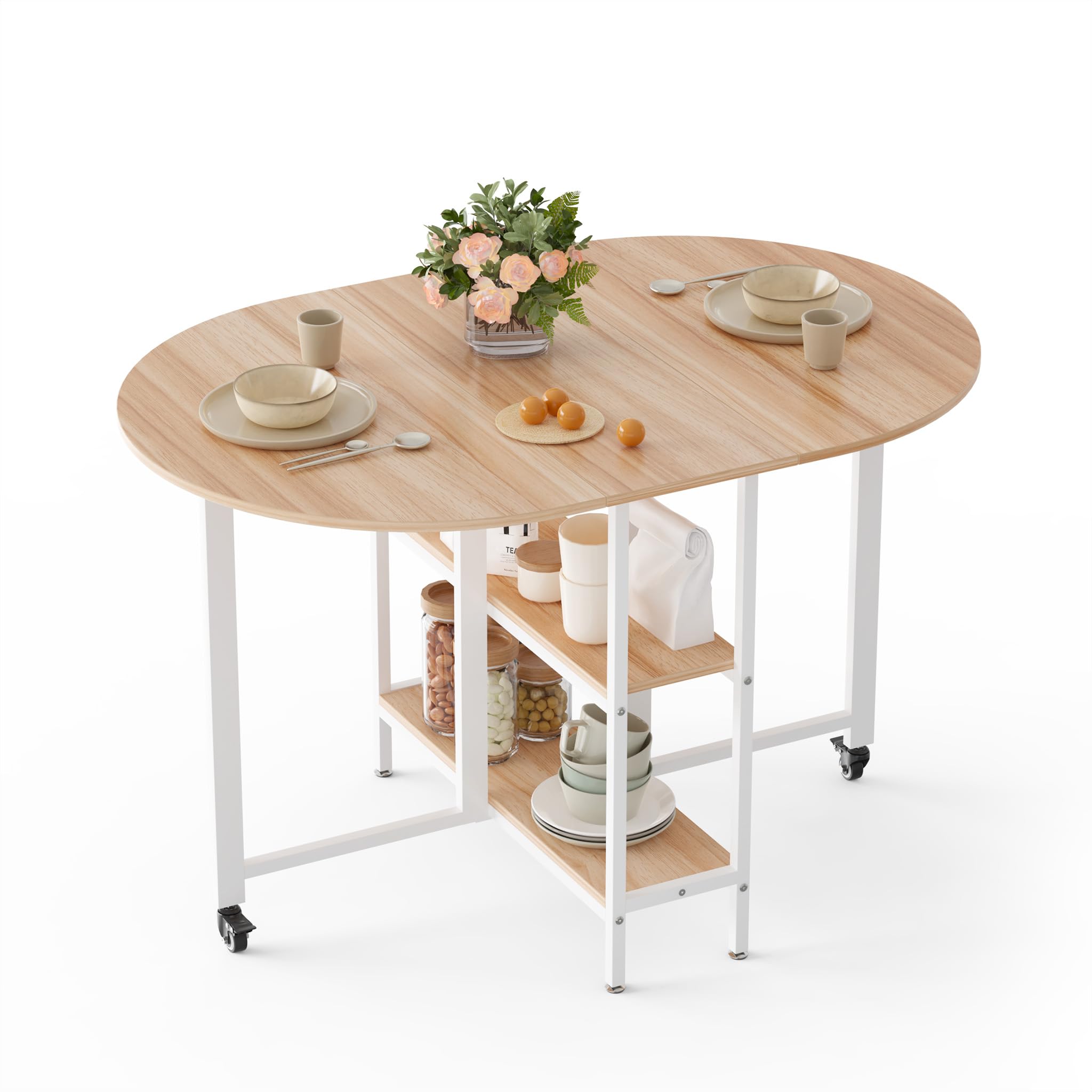 Mondeer Mobile Folding Dining Table, Drop Leaf Table with 2 Open ...