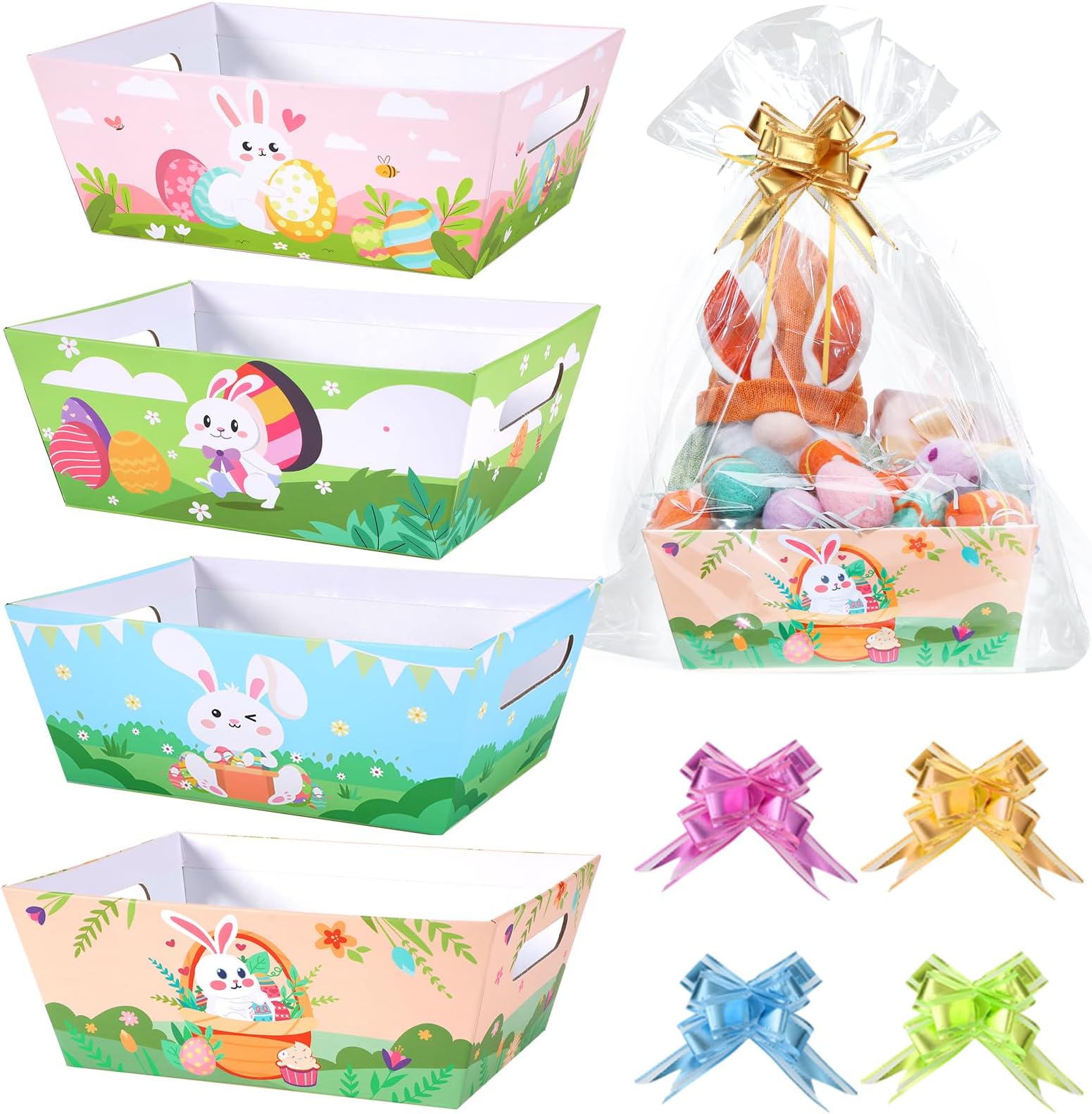 Amazon.com : Teenyyou 3 Sets Easter Woven Baskets with Cellophane Gift ...