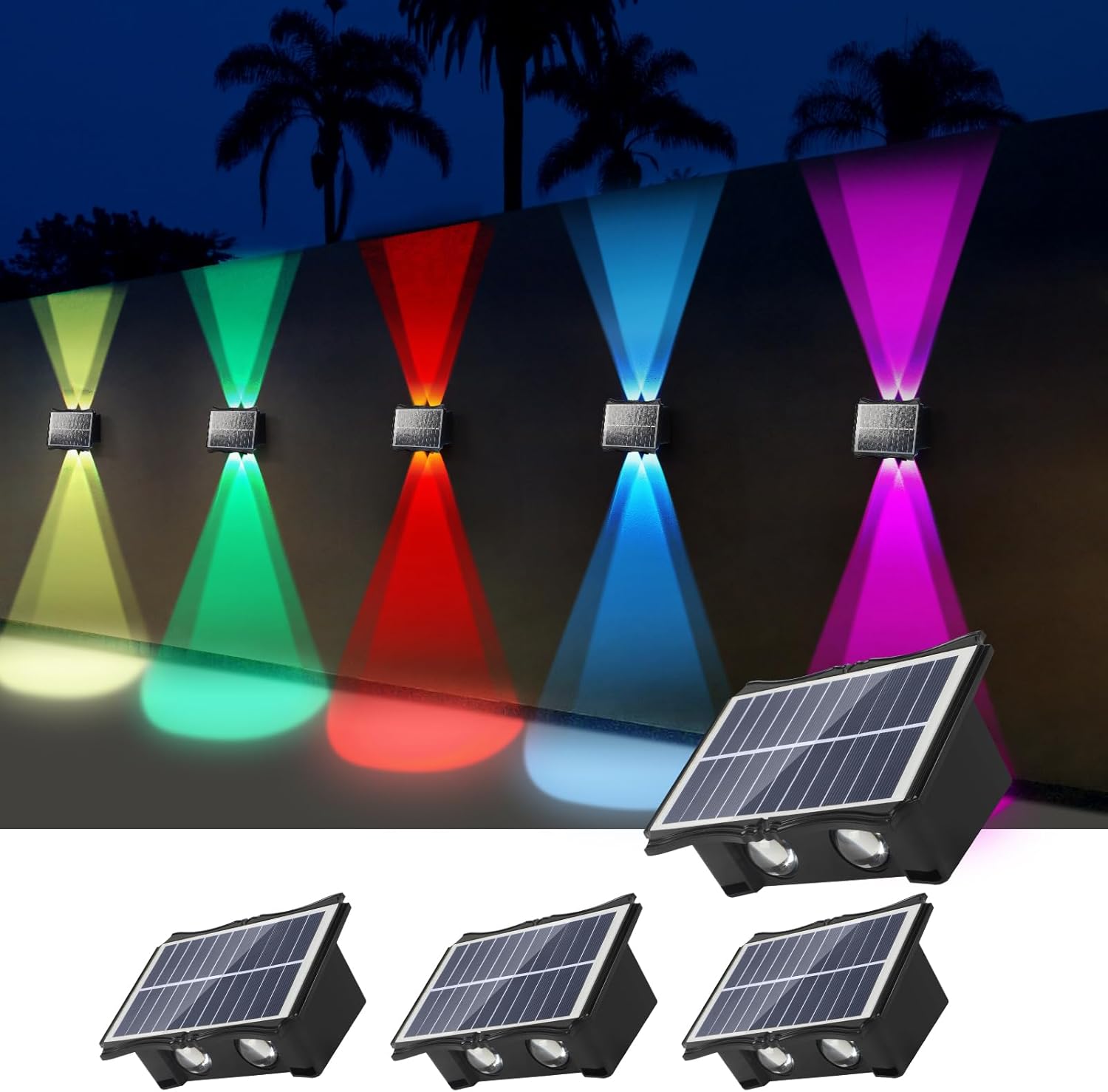 KLCZONE 4 Pack Multi-Color Fence Lights Solar Powered, Solar Wall ...