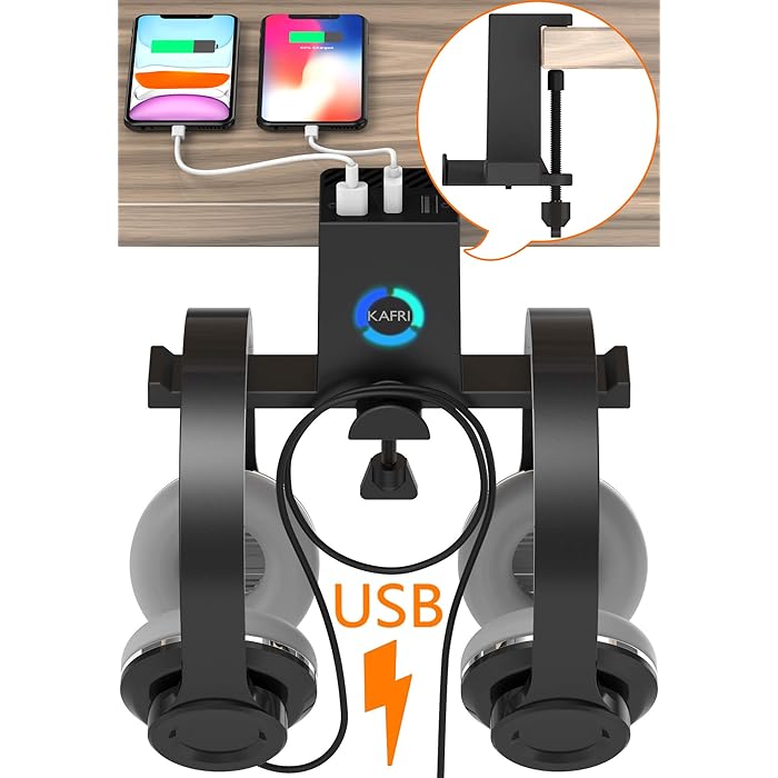 Buy RGB Headphone Stand Hanger with USB C Charger, KAFRI Under Desk ...