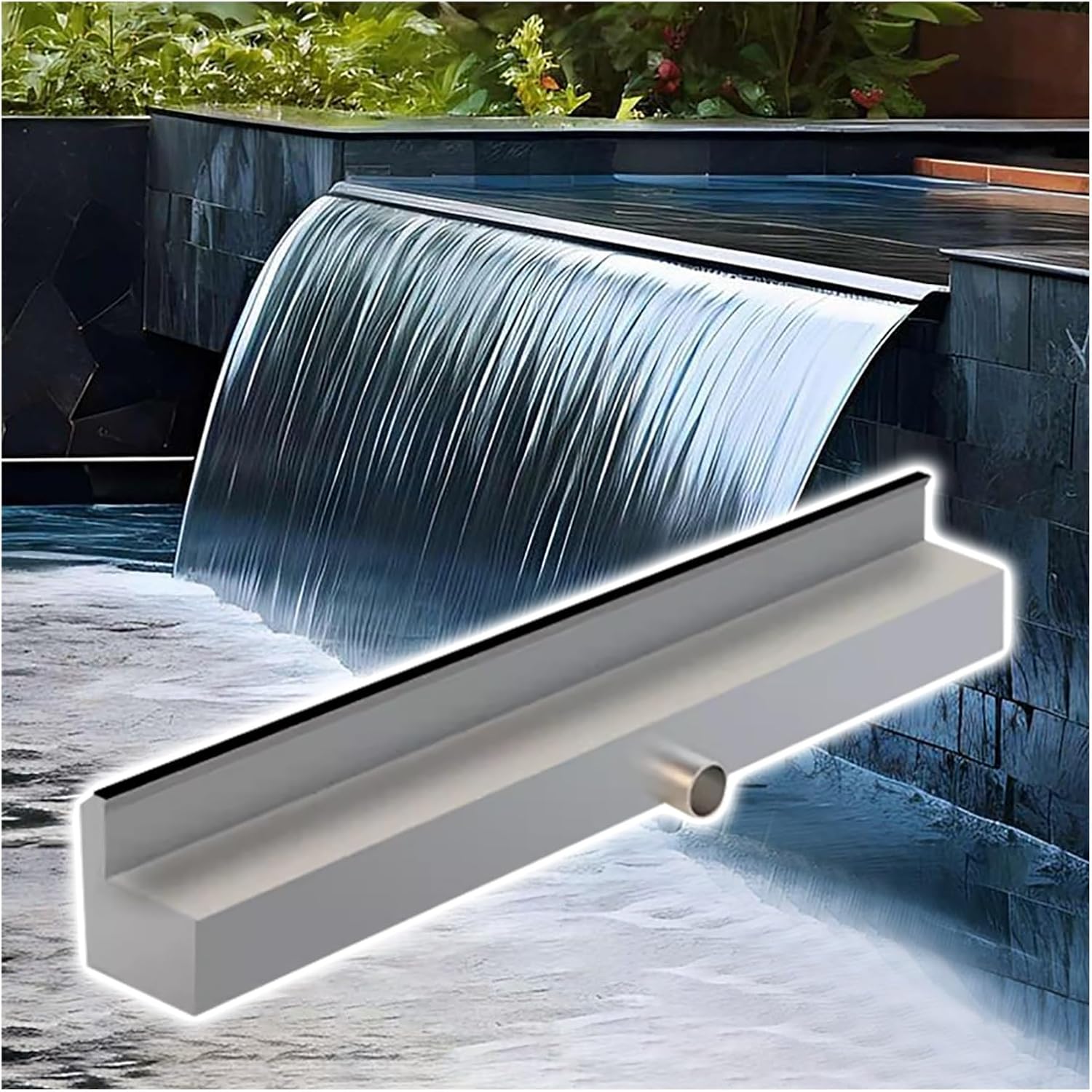 Pond Filter and Waterfall Spillway, Wall Recessed Water Flow Decor ...