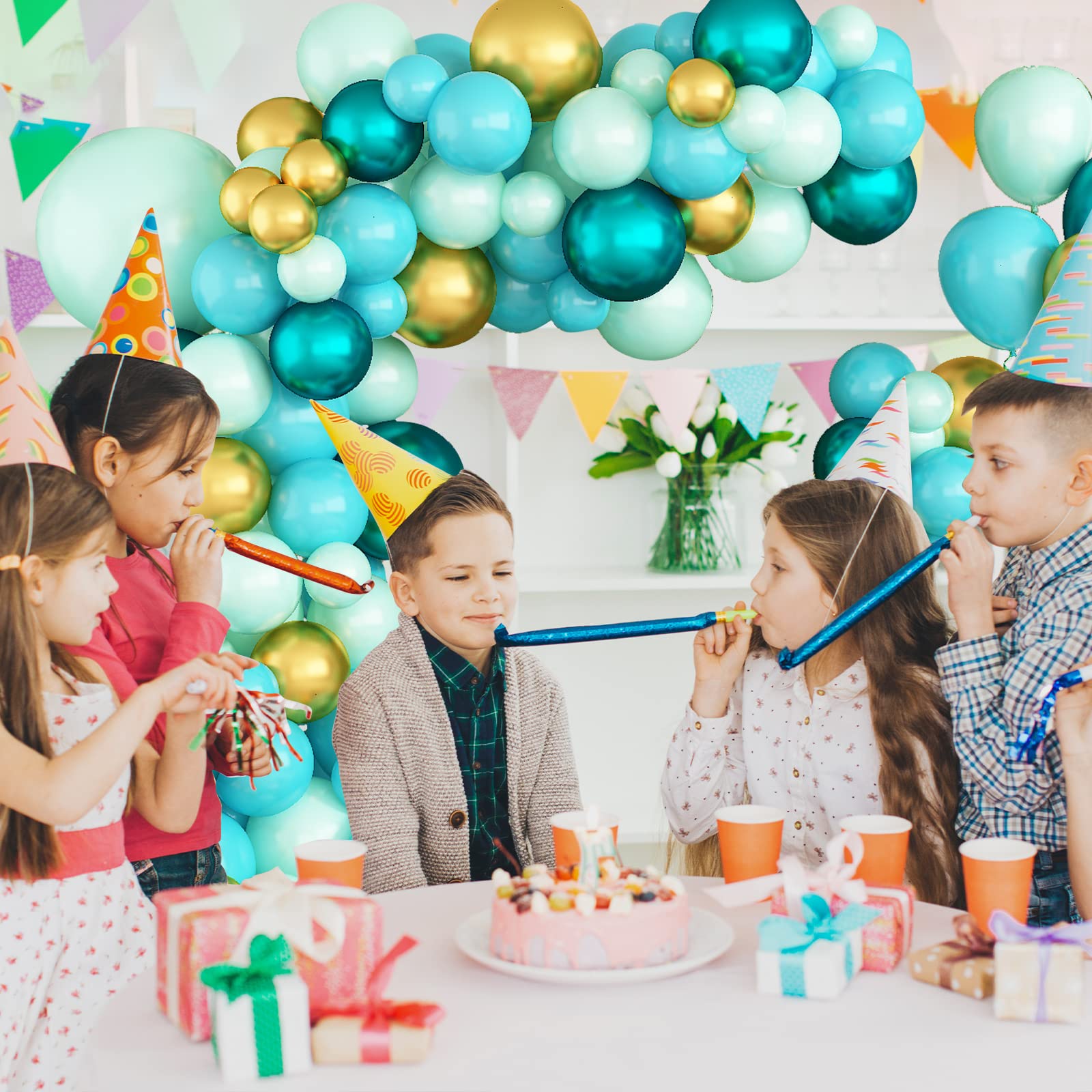 Globos Regulares Turquesa Happy Birthday Party Decor Set Silver Foil