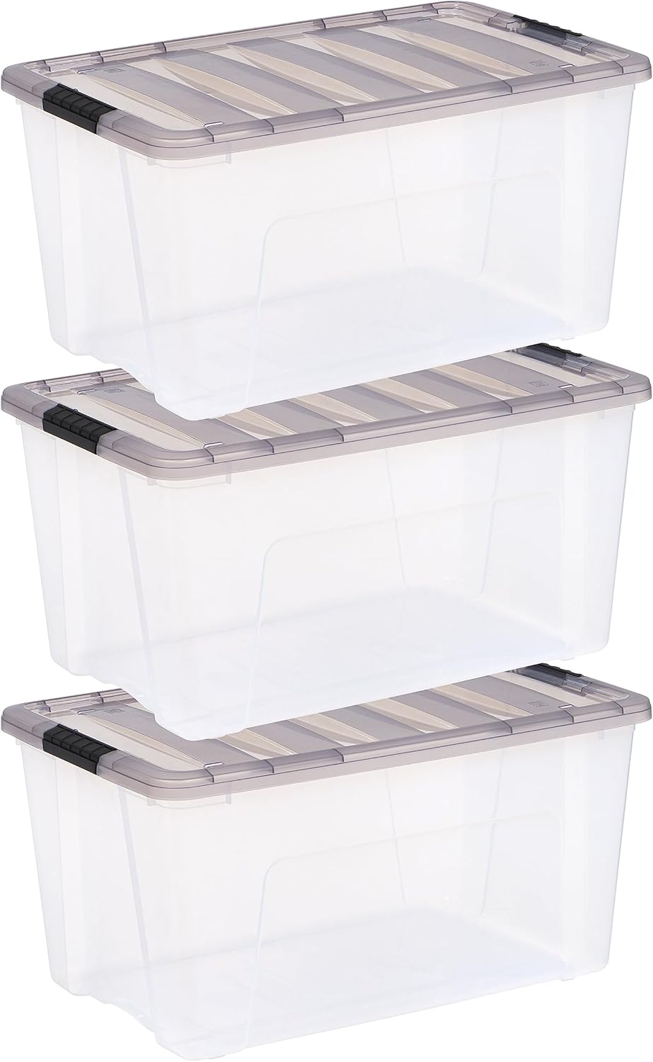 Amazon.com - IRIS USA 72 Quart Stack & Pull Clear Storage Box, Gray, 3 Pack