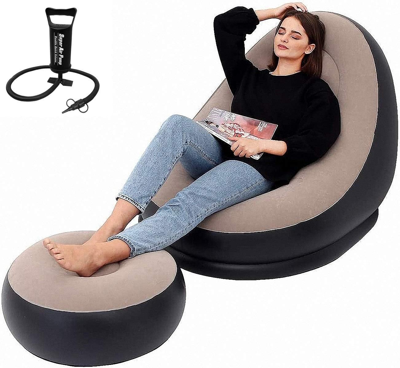 Amazon.com: Inflatable Sofa Lounge Chair Ottoman, Blow Up Chaise Lounge ...