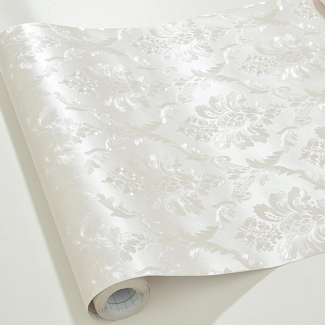 Amazon.com: GLOW4U Modern Off White Damask Contact Paper Self Adhesive ...