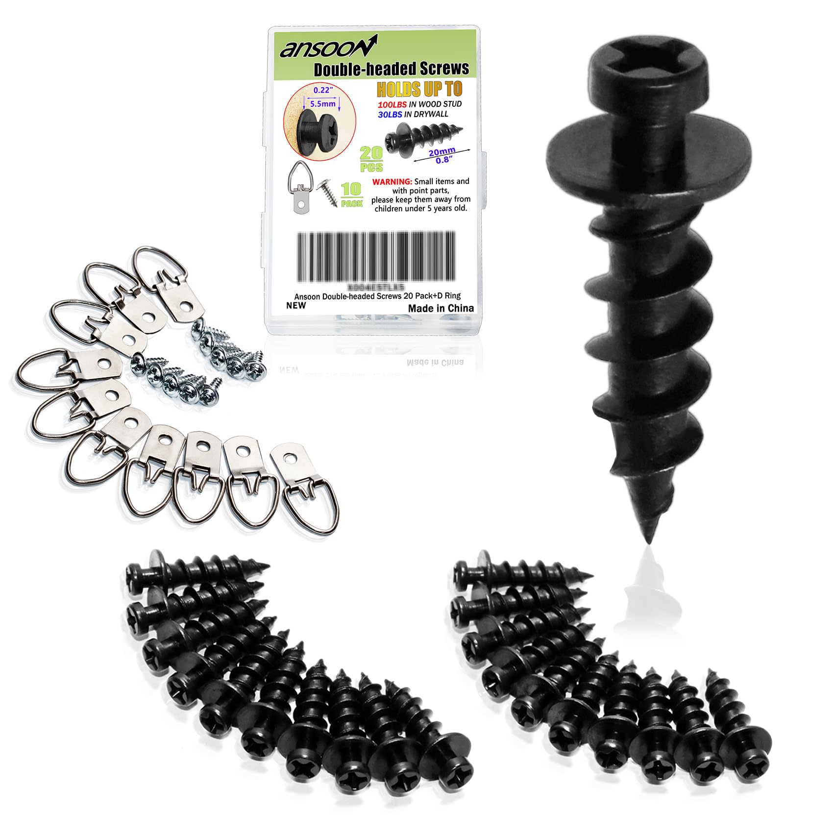 Ansoon Double Headed Picture Hanging Screws Nails Kit, for 4-in-1 ...
