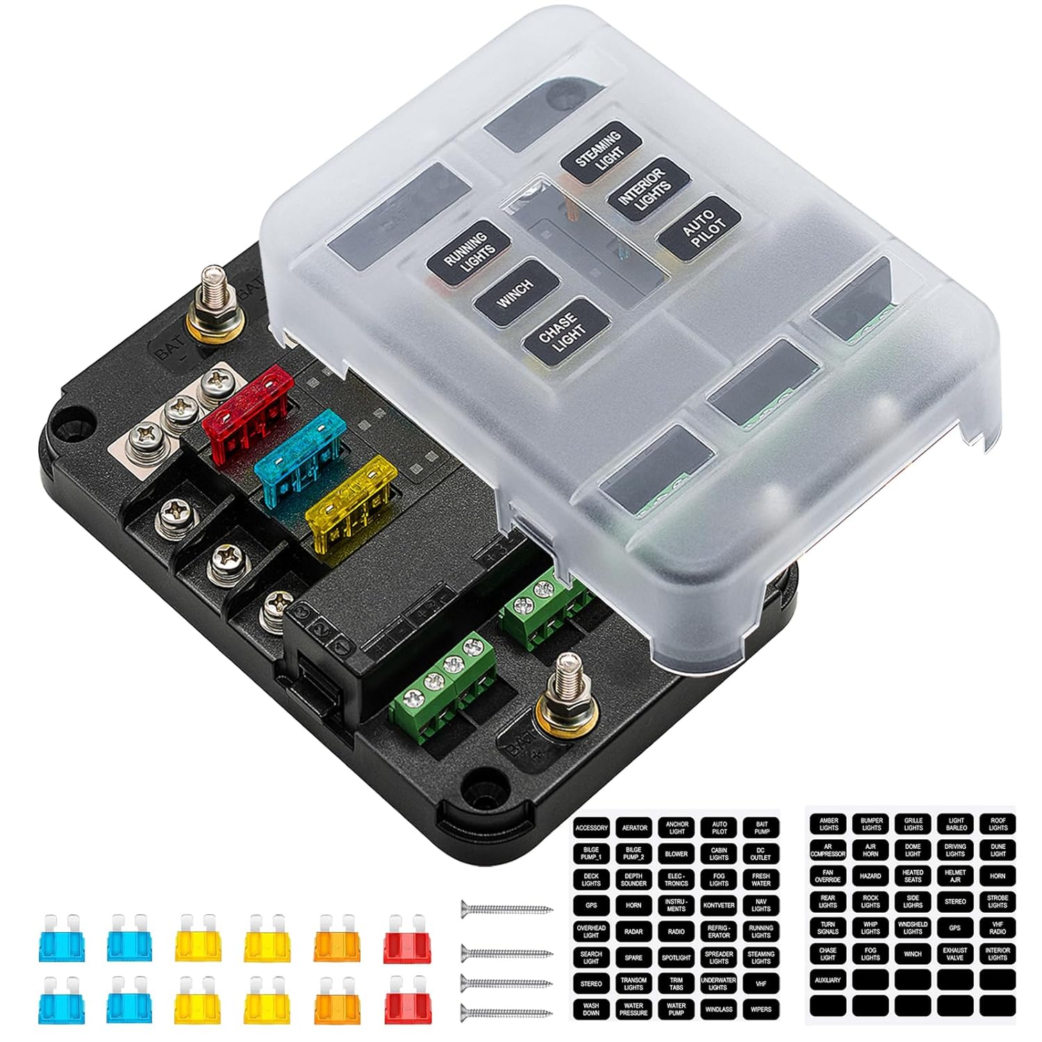 Amazon.com: 12V Fuse Block with Relay, Marine Fuse Panel,Automotive 6 ...