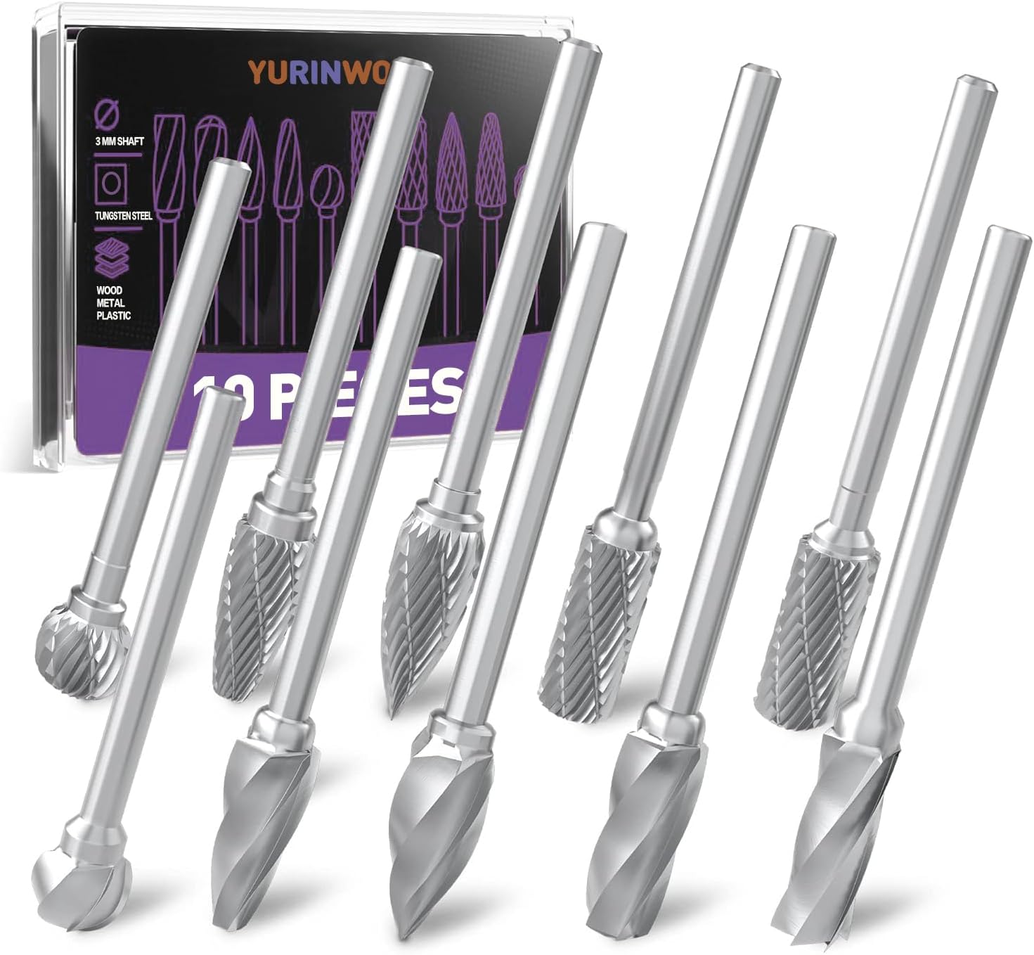 Carving Bits Carbide Burr Set Compatible with Rotary Tool, 10Pcs ...