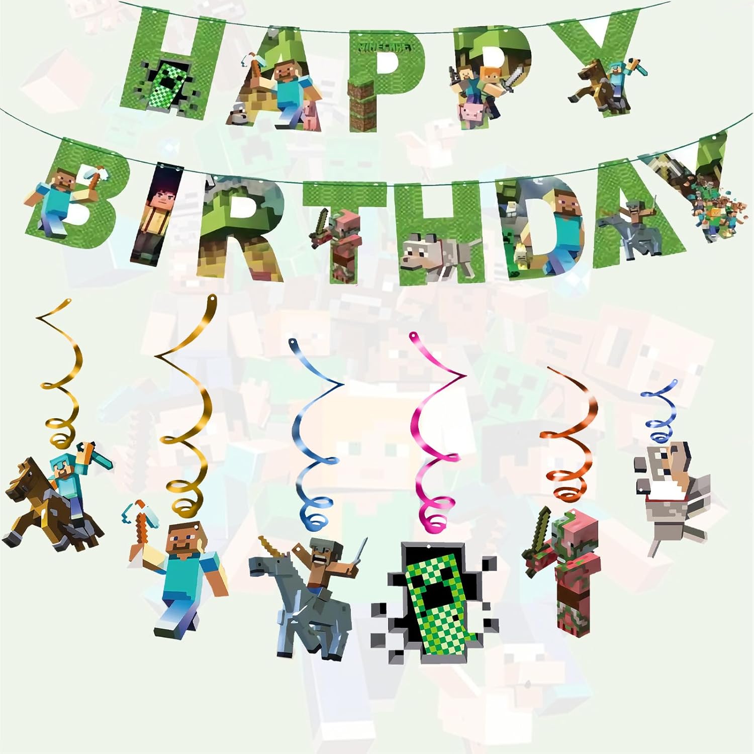 Amazon.com: Pixelated style miner birthday decorations themed party ...