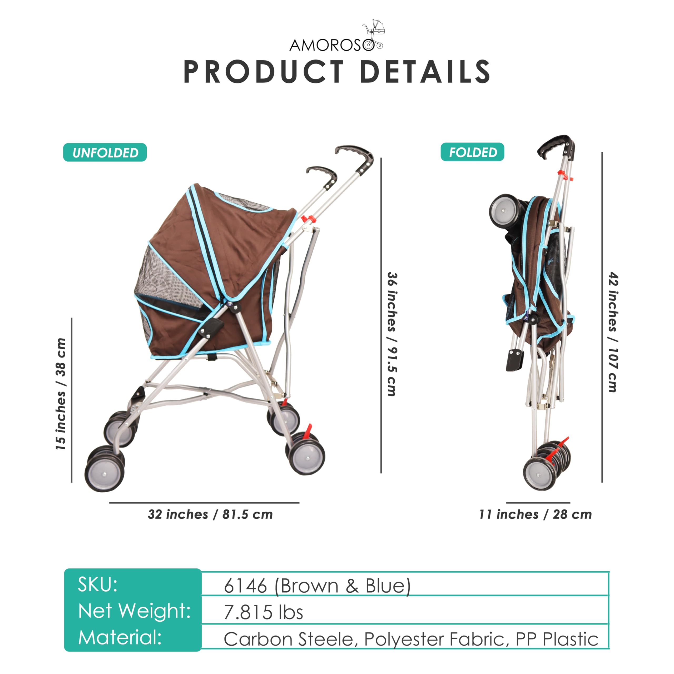 Snapklik.com : AmorosO Pet Stroller Heavy-Duty, Foldable Stroller For ...