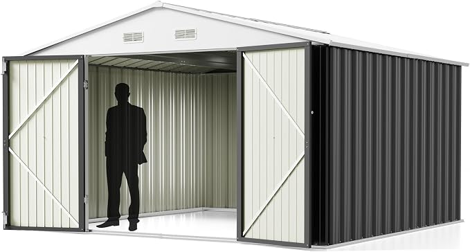 Amazon.com : Greesum Metal Outdoor Storage Shed 10FT x 10FT, Steel ...