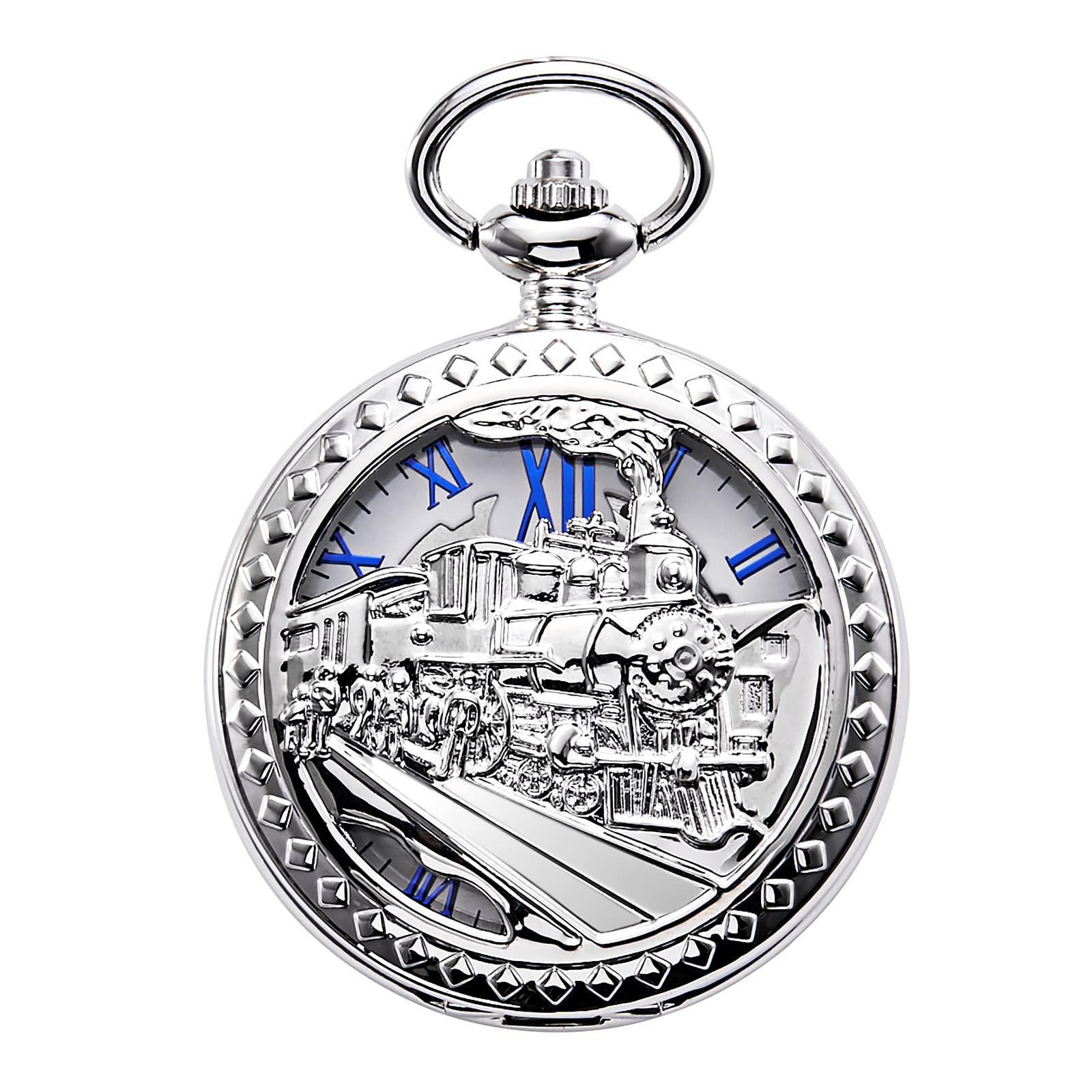 Train Pocket Watch With Chain Silver/Gold Steam Locomotive Pocket