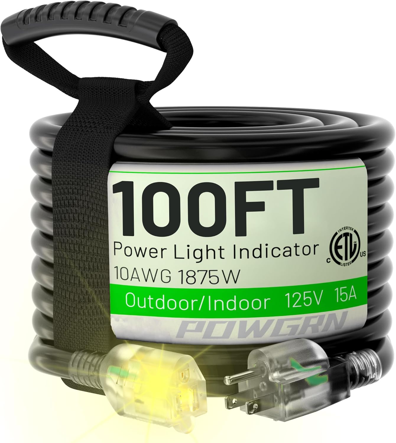 POWGRN 100 Ft 10/3 Black Outdoor Extension Cord Waterproof Heavy Duty ...