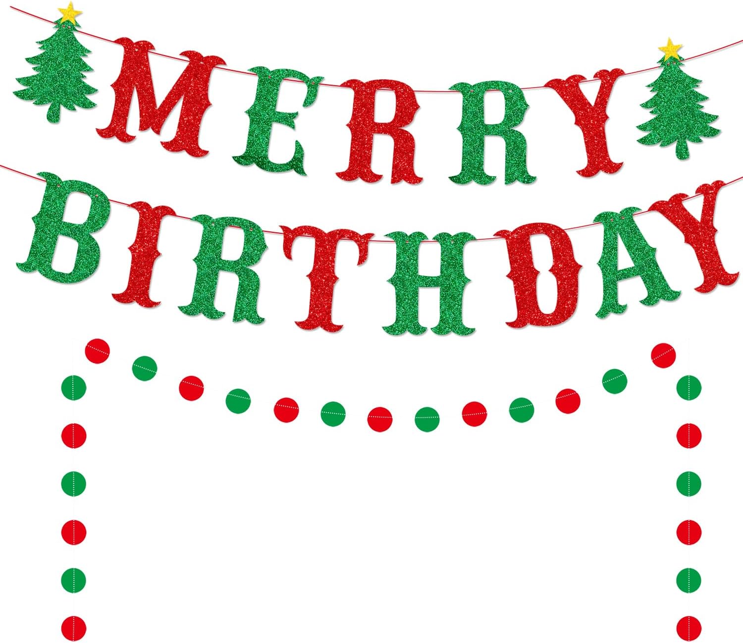 Amazon.com: Merry Birthday Banner, Red & Green Glittery Christmas ...