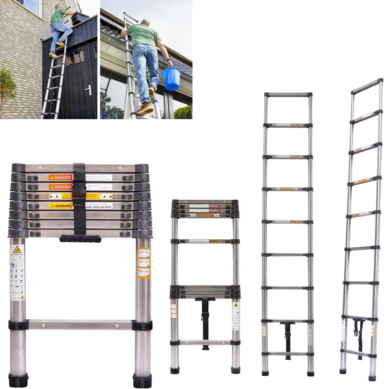 Ladders Extendable Telescopic 8.5FT/ 2.6M Ladder Heavy-Duty Multi ...