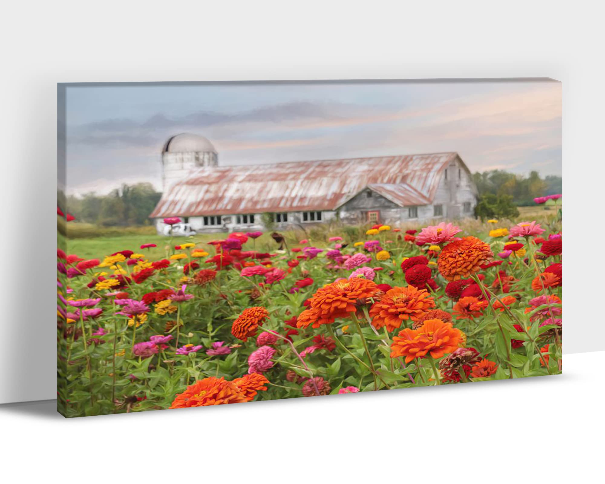 Amazon.com: Old Barn Flower Picture Wall Art - Farm Barn and Flowers ...