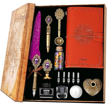Amazon.com : AIYNC Quill Pen and Ink Set, With Notebook Wax Seal Stamp ...