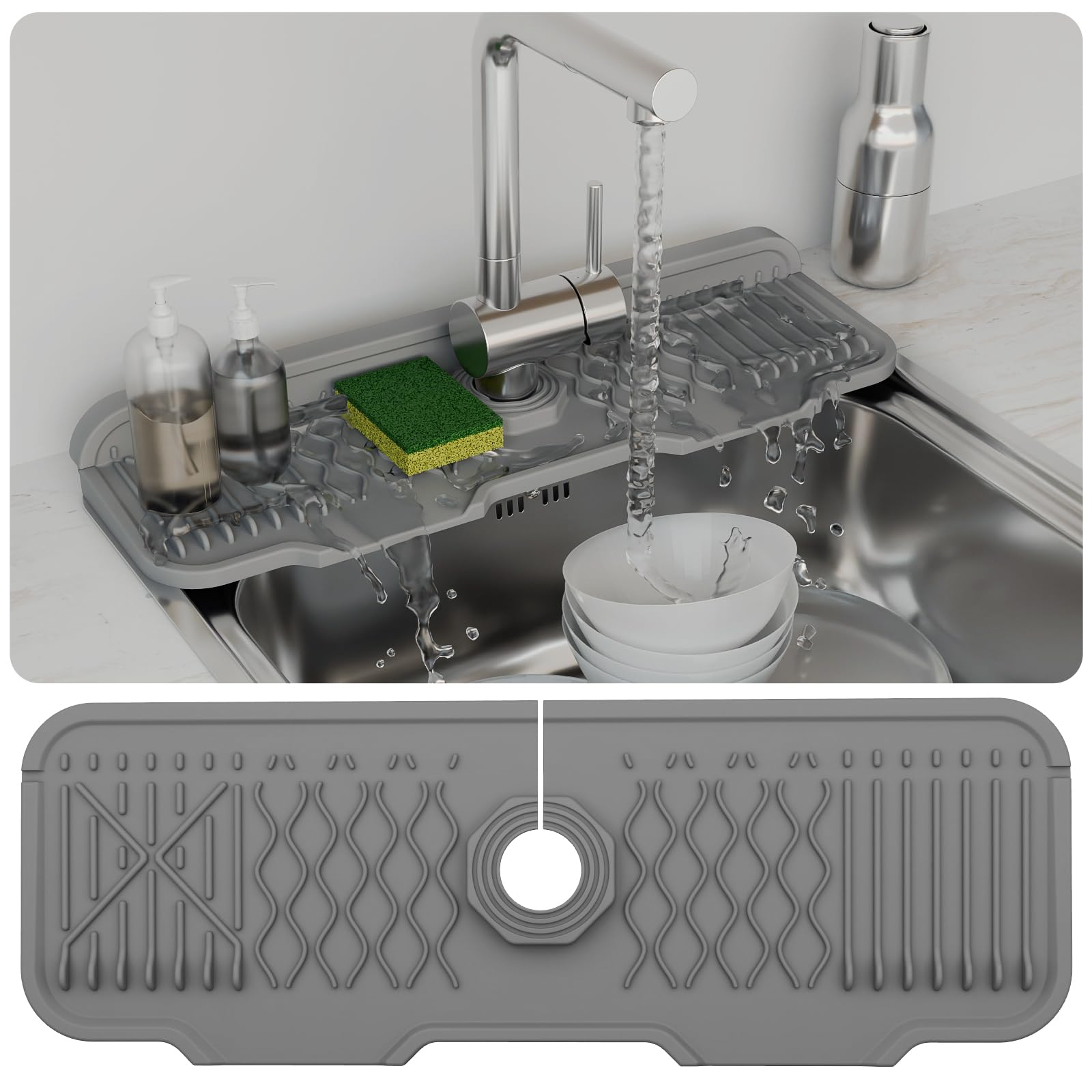 Amazon.com: Kitchen Sink Splash Guard, Silicone Draining Mat Kitchen ...