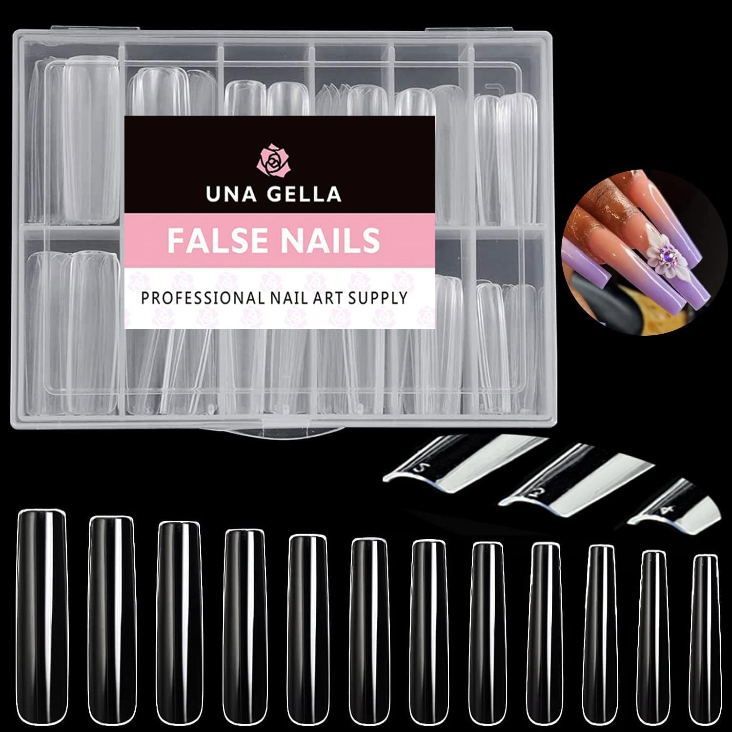 Amazon.com: UNA GELLA Full Cover Nail Tips Square Gel Nails 120 PCS No ...