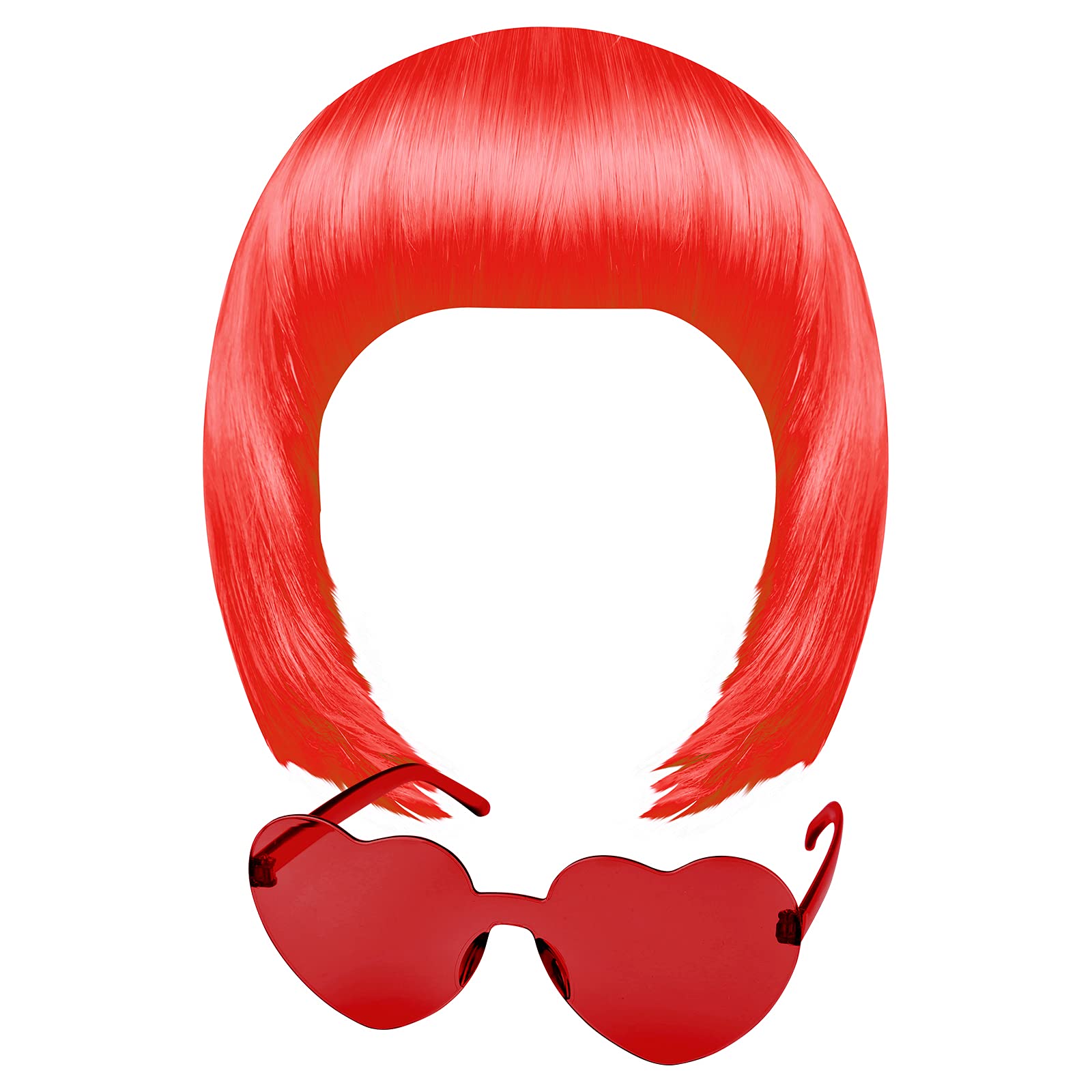 Snapklik.com : Red Short Bob Wig And Sunglass Set, Neon Colored Wigs ...