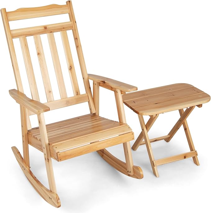 COSTWAY 2 Pieces Rocking Chair and Table Set, Solid Fir Wood Patio ...