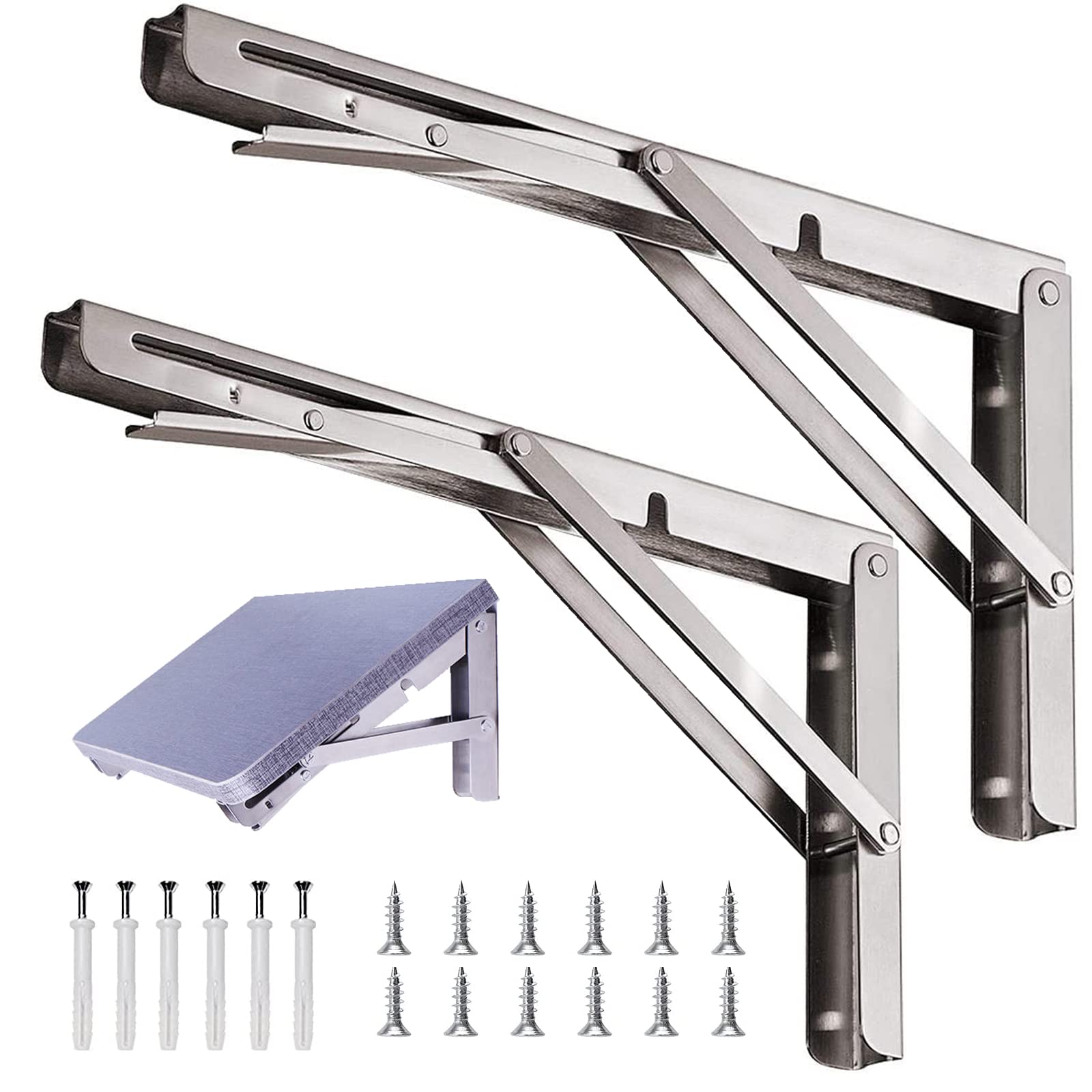 Buy Folding Shelf Brackets YQBOOM 2 PCS Heavy Duty Stainless Steel ...