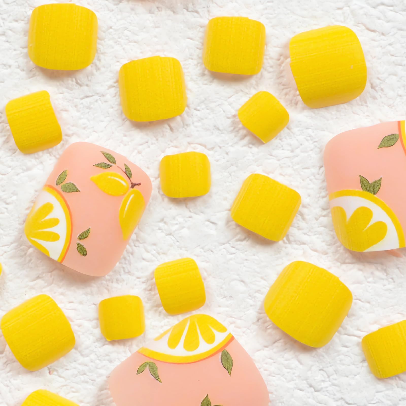 Snapklik.com : Square Lemon Fake Toenails Summer Press On Toe Nails ...