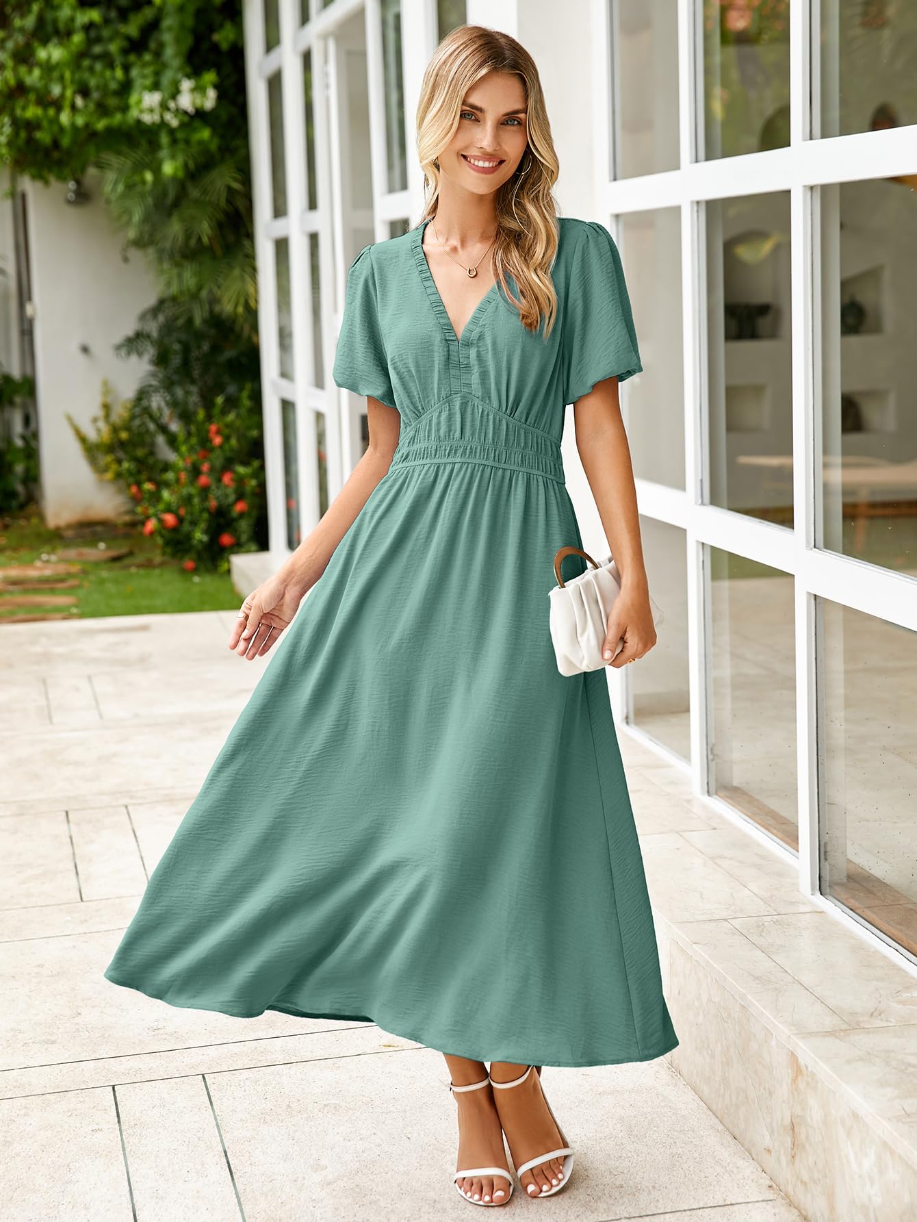 Snapklik.com : Simplee Womens Summer Flowy Midi Dress Casual V Neck ...