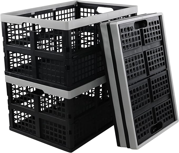 Gloreen 42-Liter Plastic Folding Storage Crate, Large Collapsible ...