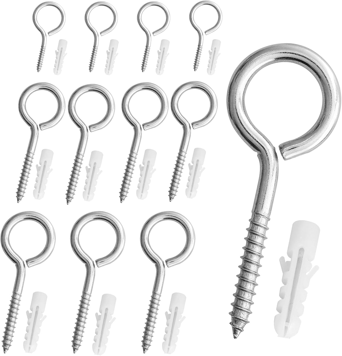 Amazon.com: SHAOHUA 12Pcs Eye Hooks Screw (1.57’’ 2.55’’ 3.14’’) w/Expansion Tube, Heavy Duty ...