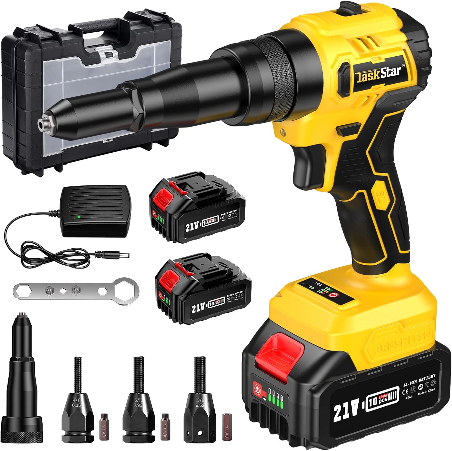 Cordless Rivet Gun,TaskStar [2024 Upgraded] 2-in-1Cordless Rivet Nut ...