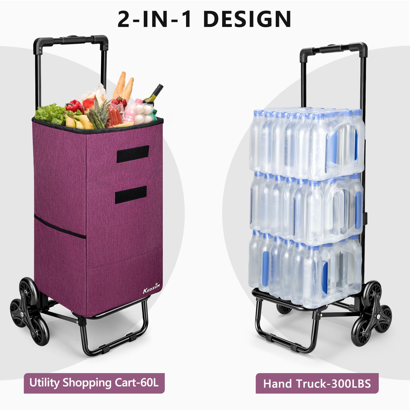 Snapklik.com : KEDSUM 2 In 1 Stair Climber Cart, 60L/300LBS Grocery ...
