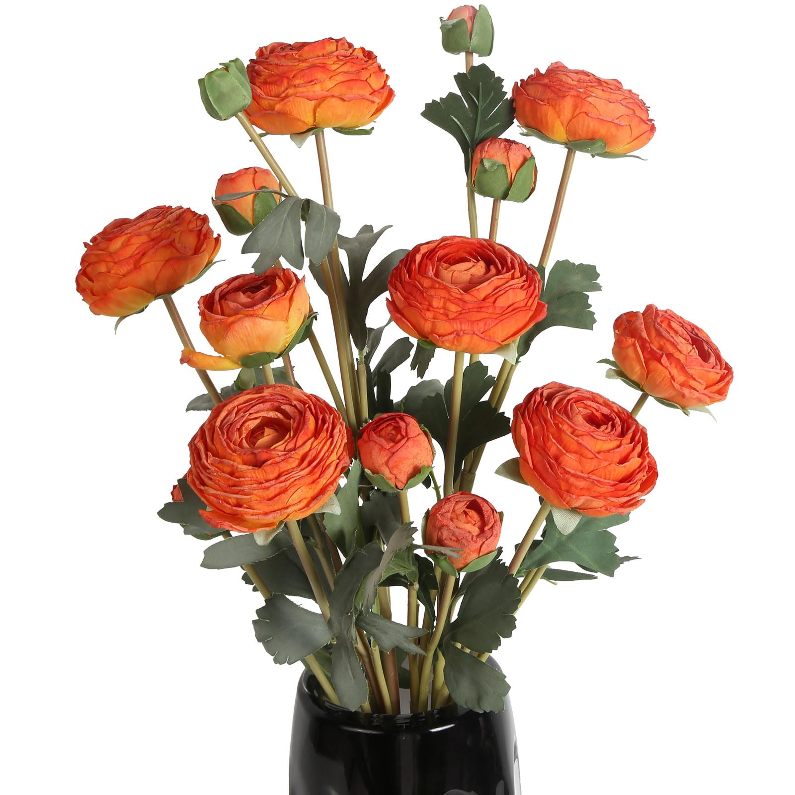 Amazon.com: INSUNSIX Orange Artificial Ranunculus Flowers,18 Heads Silk ...
