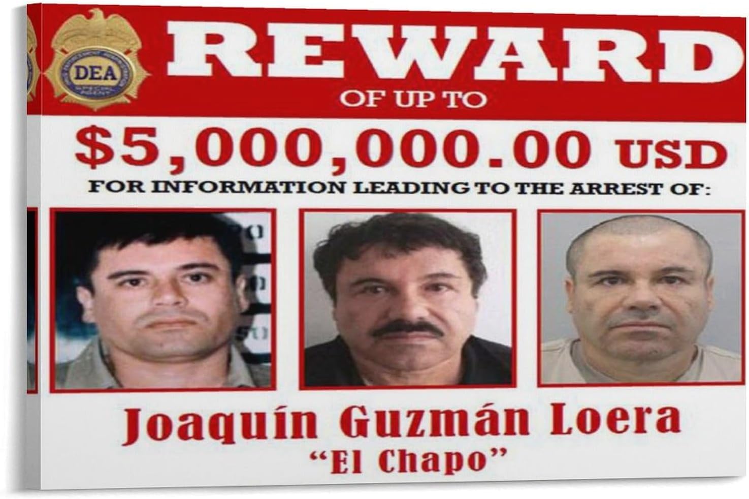 Amazon.com: EL Chapo Guzman Wanted Poster Mugshot Canvas Wall Art ...