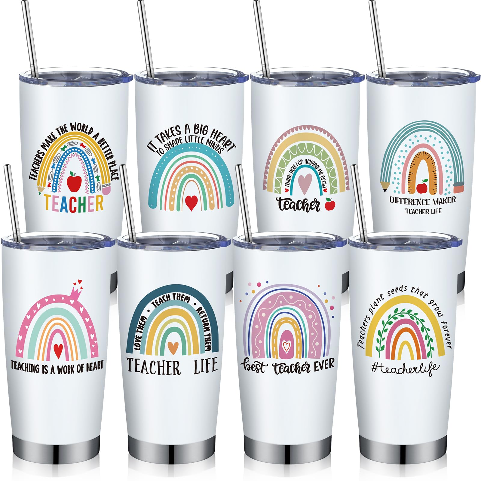 8 Pcs Teacher Appreciation Gifts, 20 oz Teacher Tumbler with Brush and ...