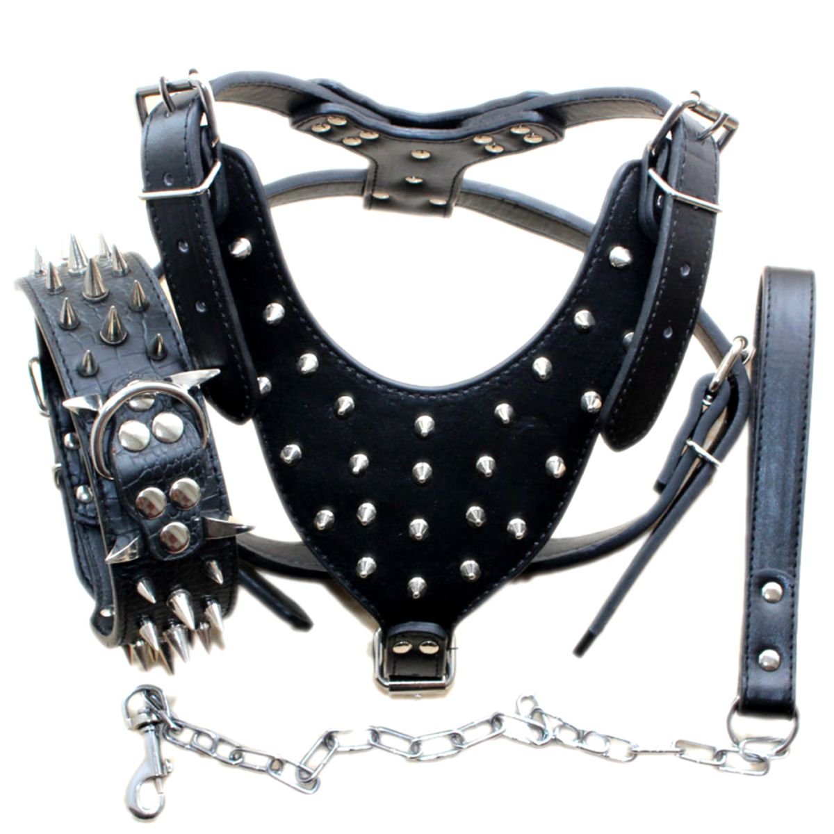 Amazon.com : Bbmmayy Leather Spiked Dog Harness and Collar Set ...
