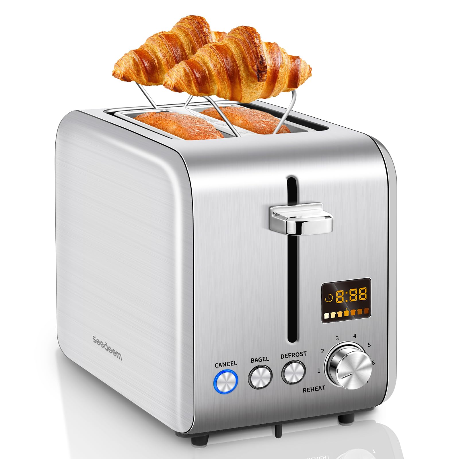 Snapklik.com : Toaster 2 Slice, Stainless Toaster Color LCD Display, 7 ...