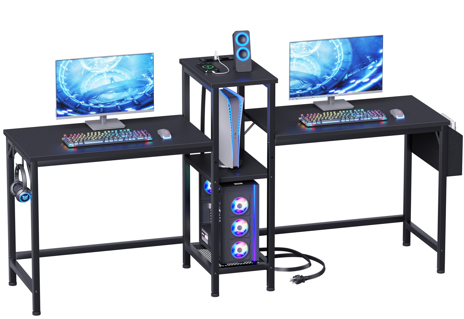 Amazon.com: Furologee Double Desk with Power Outlets, 71 Inch Computer ...