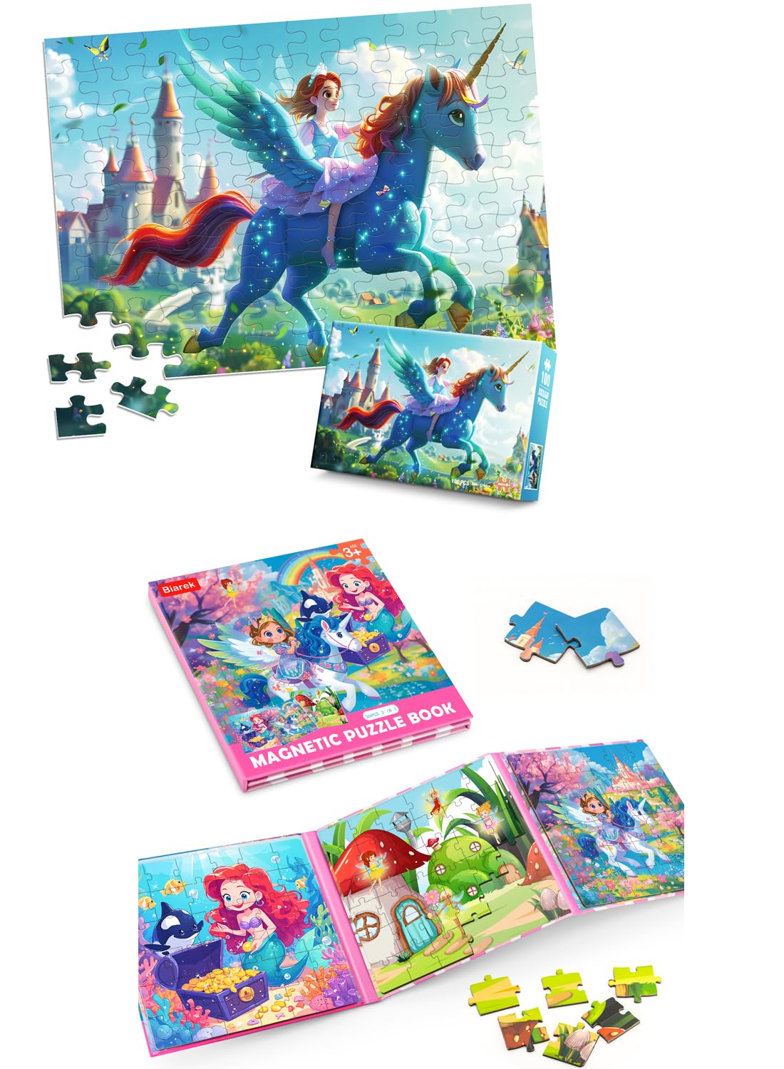 Amazon.com: Princess 100 Piece Puzzles for Kids & Magnet Puzzles of ...