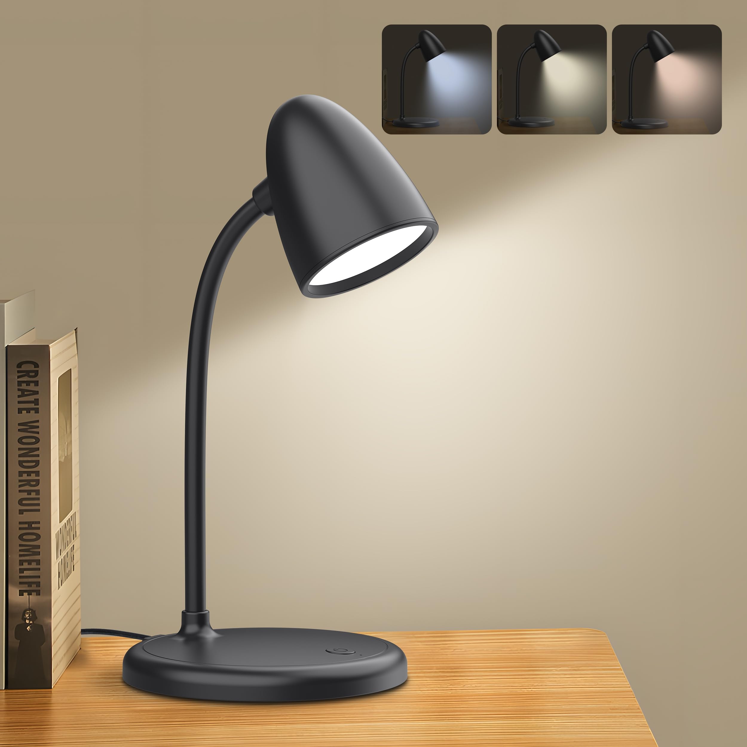 RORENSE LED Desk Lamp for Home Office,3 Light Colors,Flexible Gooseneck ...