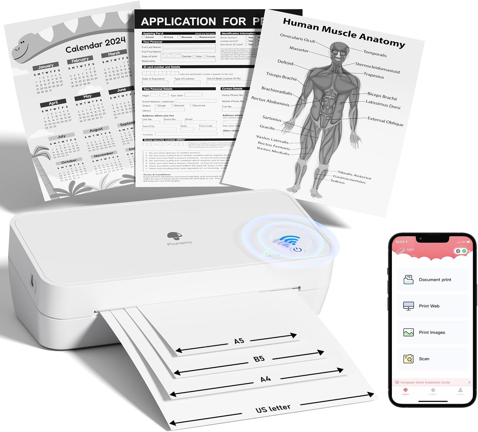 Amazon.com : Phomemo S821 Inkless Thermal Printer, 2.4 GHz WiFi ...