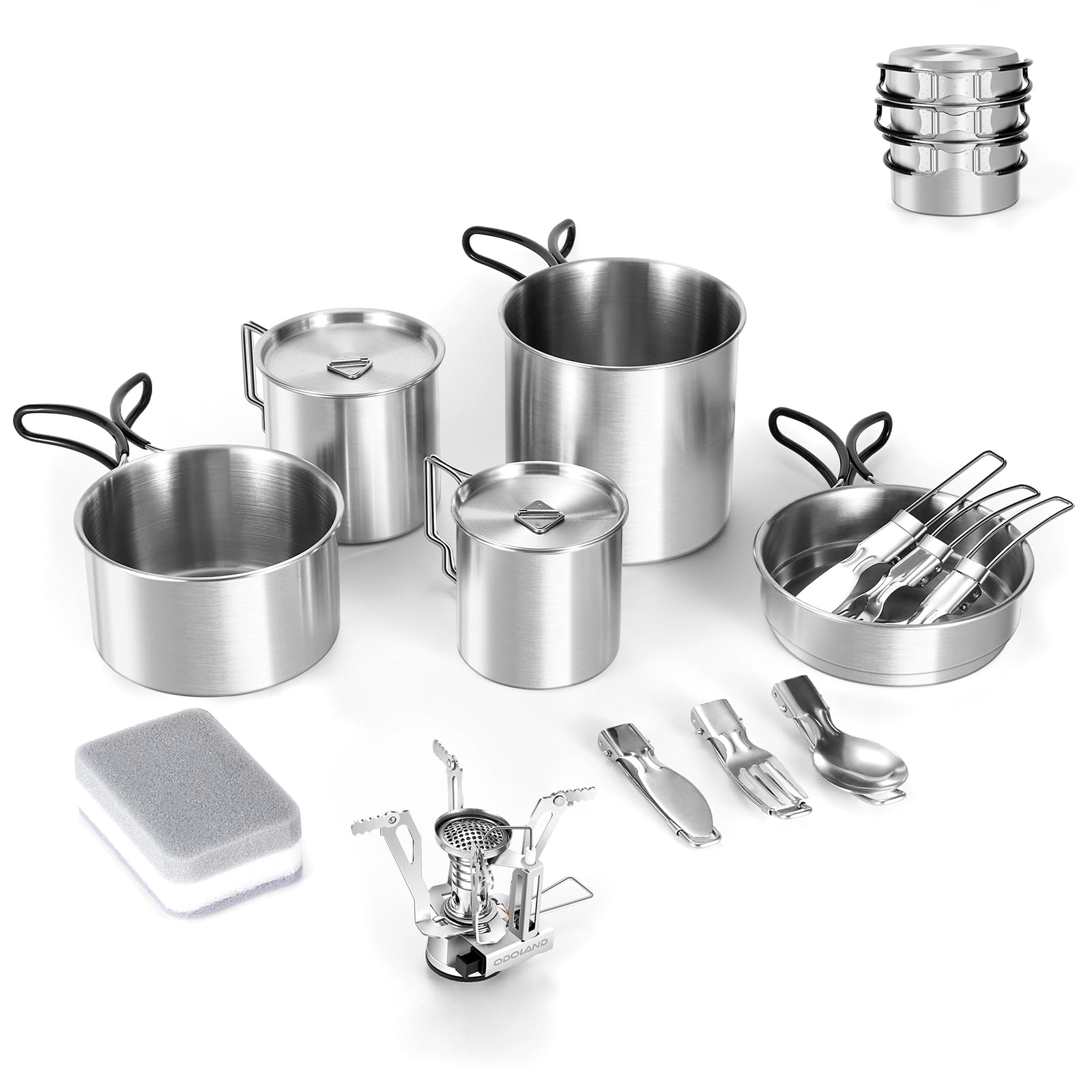 Amazon.com: Odoland 13pcs Stainless Steel Camping Cookware Camping Pots ...