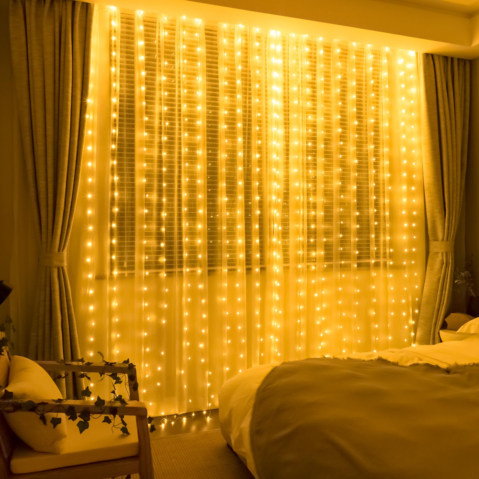 Curtain Light with Upgrade Untangled Wires for Bedroom, 300LED 9.8ft x ...